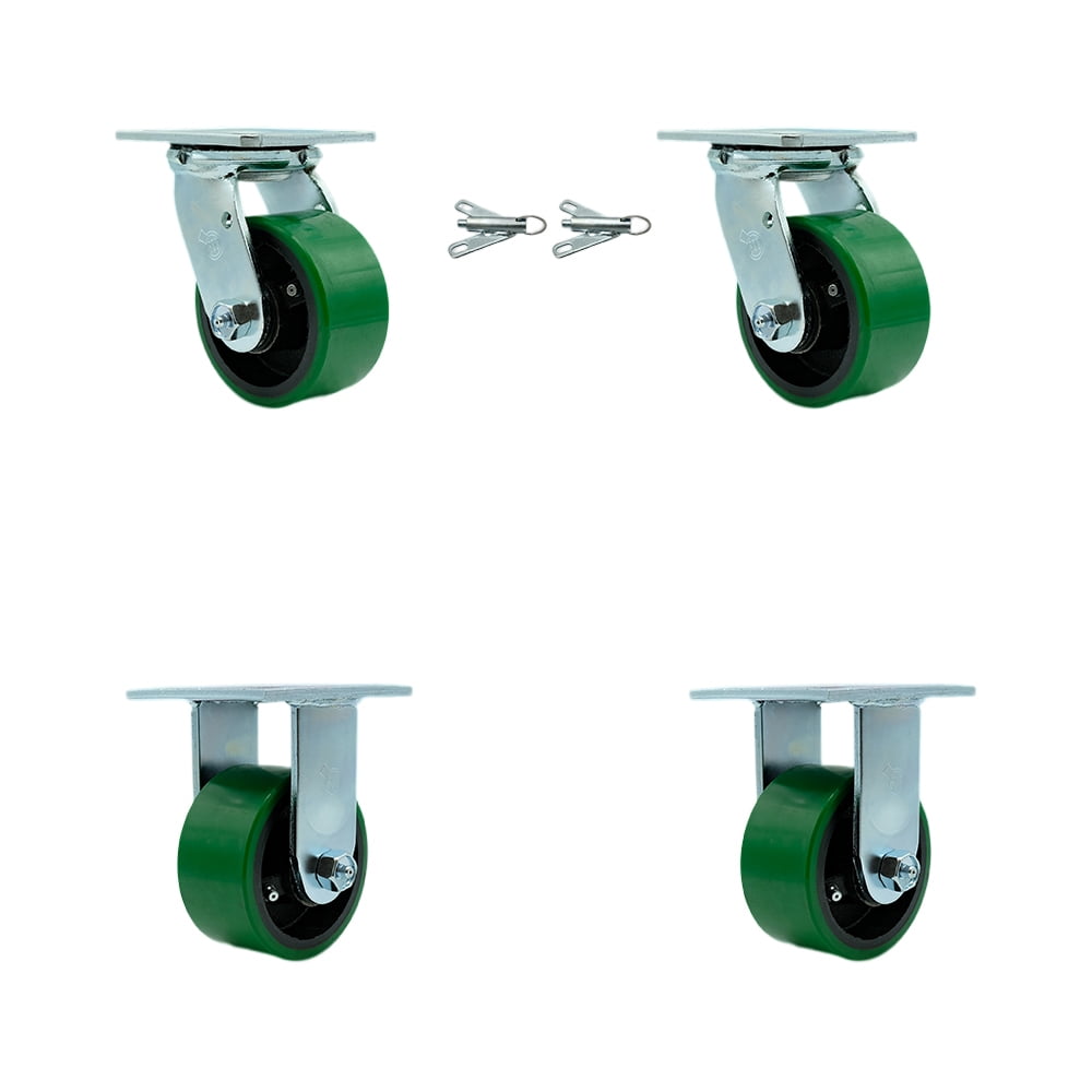4 Inch Green Poly on Steel Caster Set with Ball Bearings 2 Swivel Lock ...