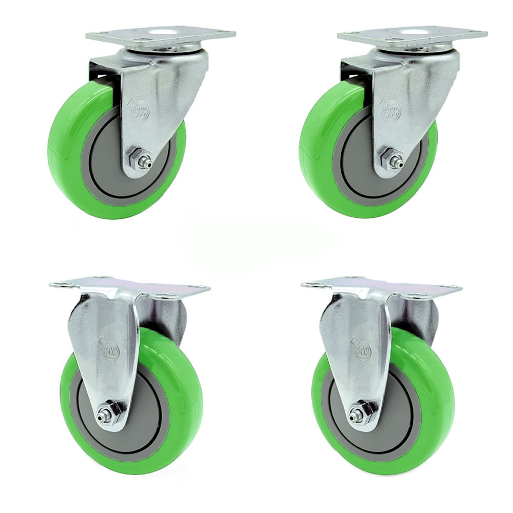4 Inch Green Polyurethane Wheel Swivel Top Plate Caster Set with 2 Rigid SCC - Walmart.com