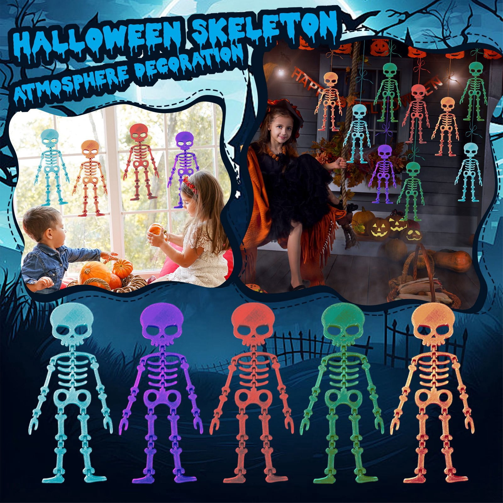 4 Inch Halloween Gradient Skeleton Frame 3D Printed Ornament Halloween ...