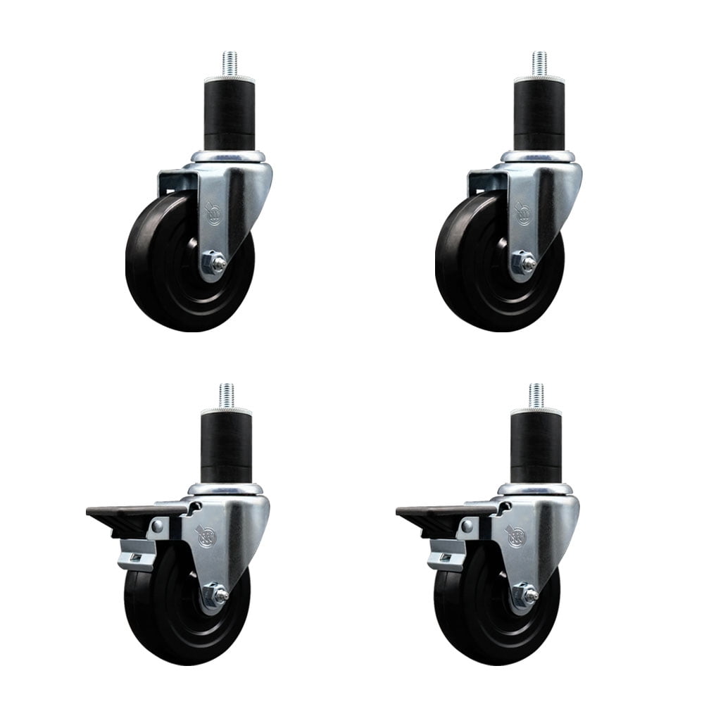 4 Inch Hard Rubber Wheel Swivel 1-3/4 Inch Expand Stem Caster Set 2 ...