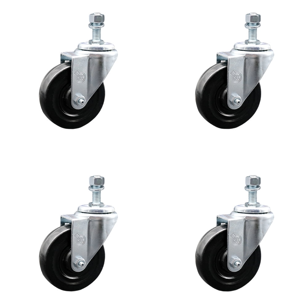 4 Inch Hard Rubber Wheel Swivel 10mm Threaded Stem Caster Set Service ...
