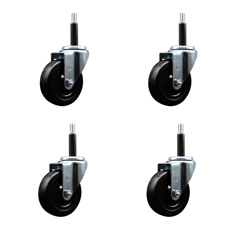 4 Inch Hard Rubber Wheel Swivel 3/4 Inch Expanding Stem Caster Set SCC ...