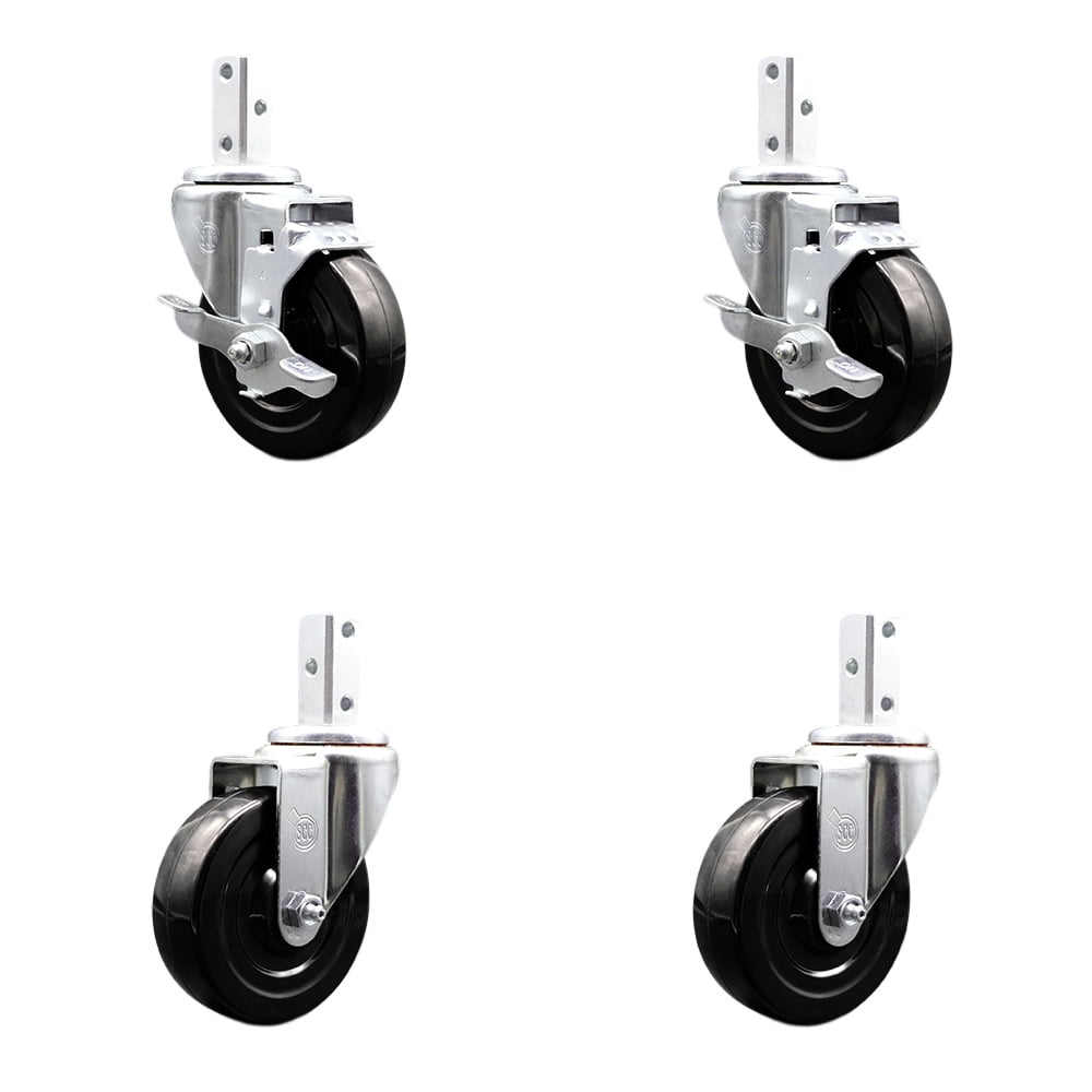 4 Inch Hard Rubber Wheel Swivel 3/4 Inch Square Stem Caster Set 2 ...