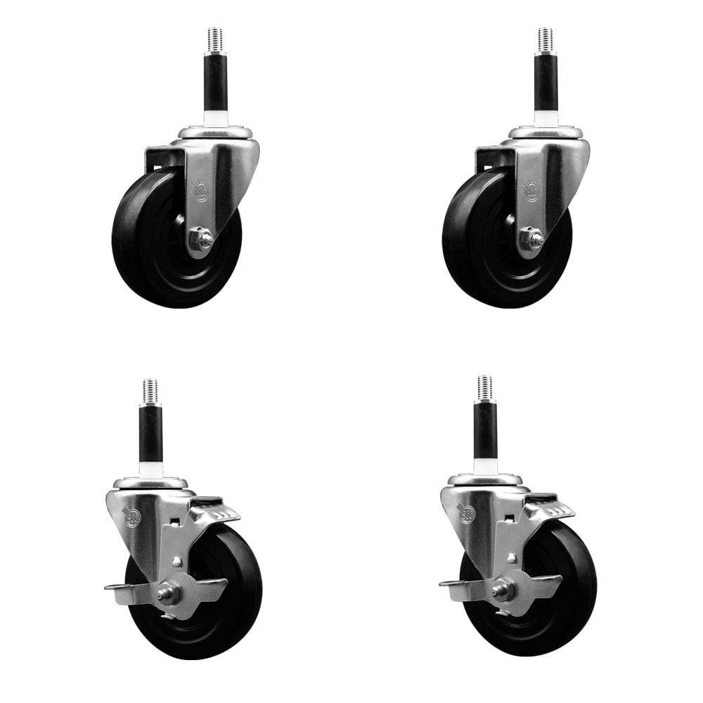 4 Inch Hard Rubber Wheel Swivel 7/8 Inch Expand Stem Caster Set 2 ...