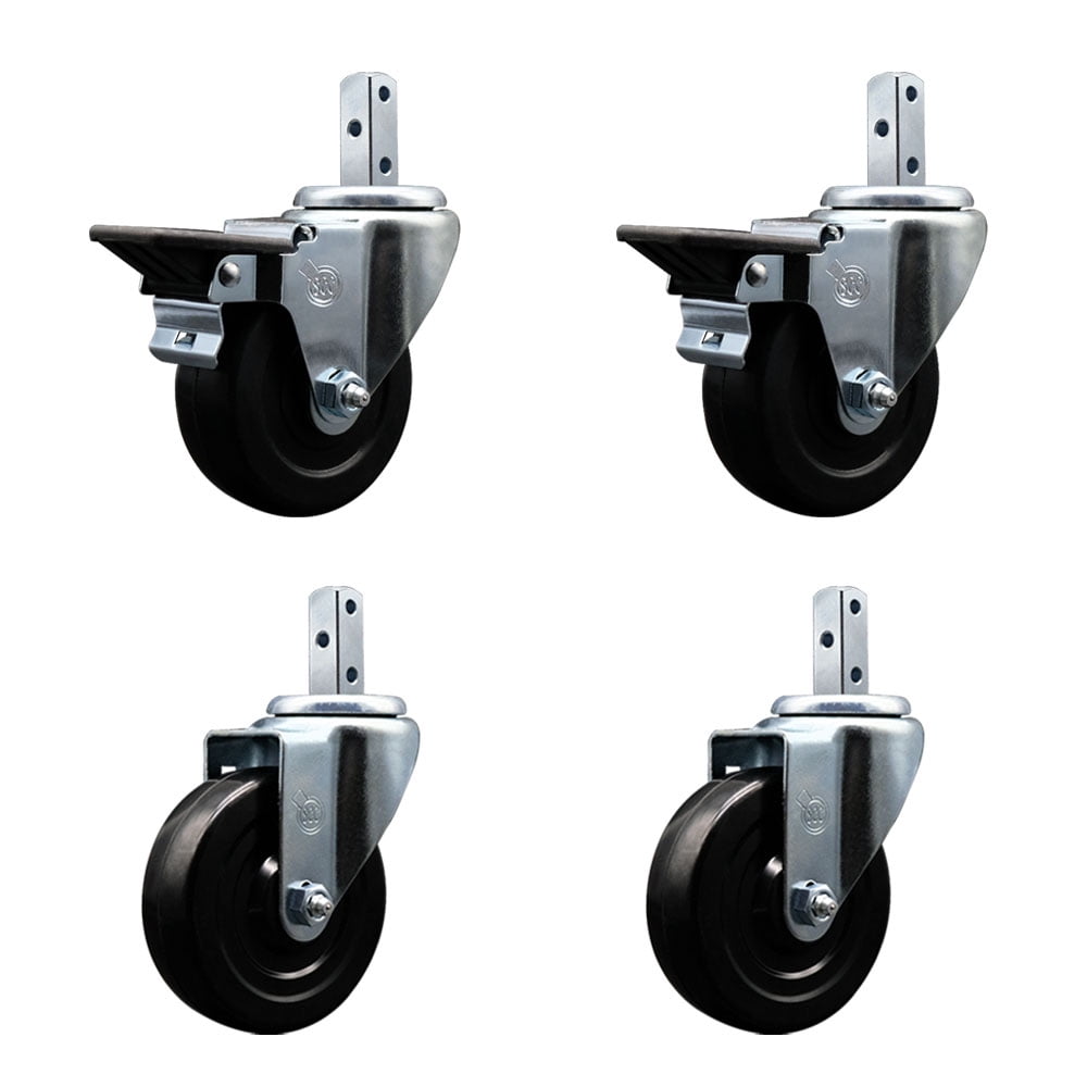 4 Inch Hard Rubber Wheel Swivel 7/8 Inch Square Stem Caster Set 2 ...