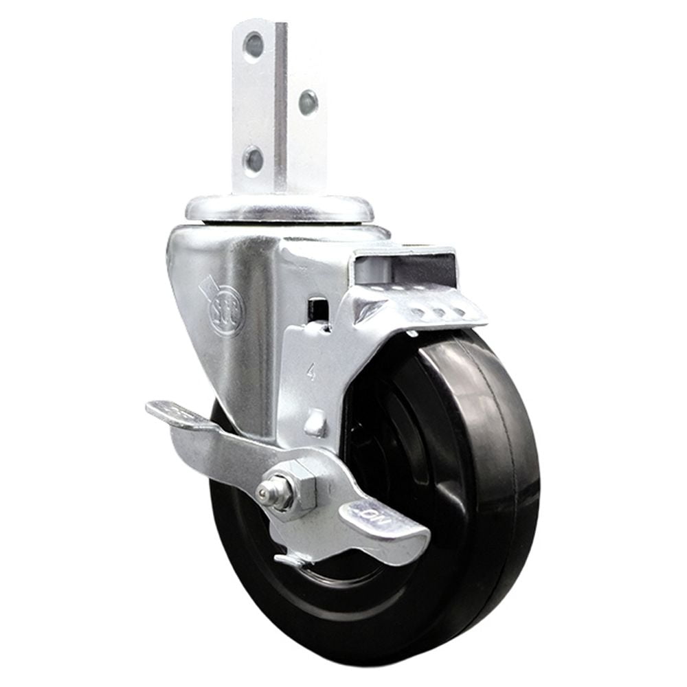 4 Inch Hard Rubber Wheel Swivel 7/8 Inch Square Stem Caster with Brake ...