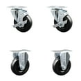 4 Inch Hard Rubber Wheel Swivel Top Plate Caster Set with 2 Brakes 2 ...