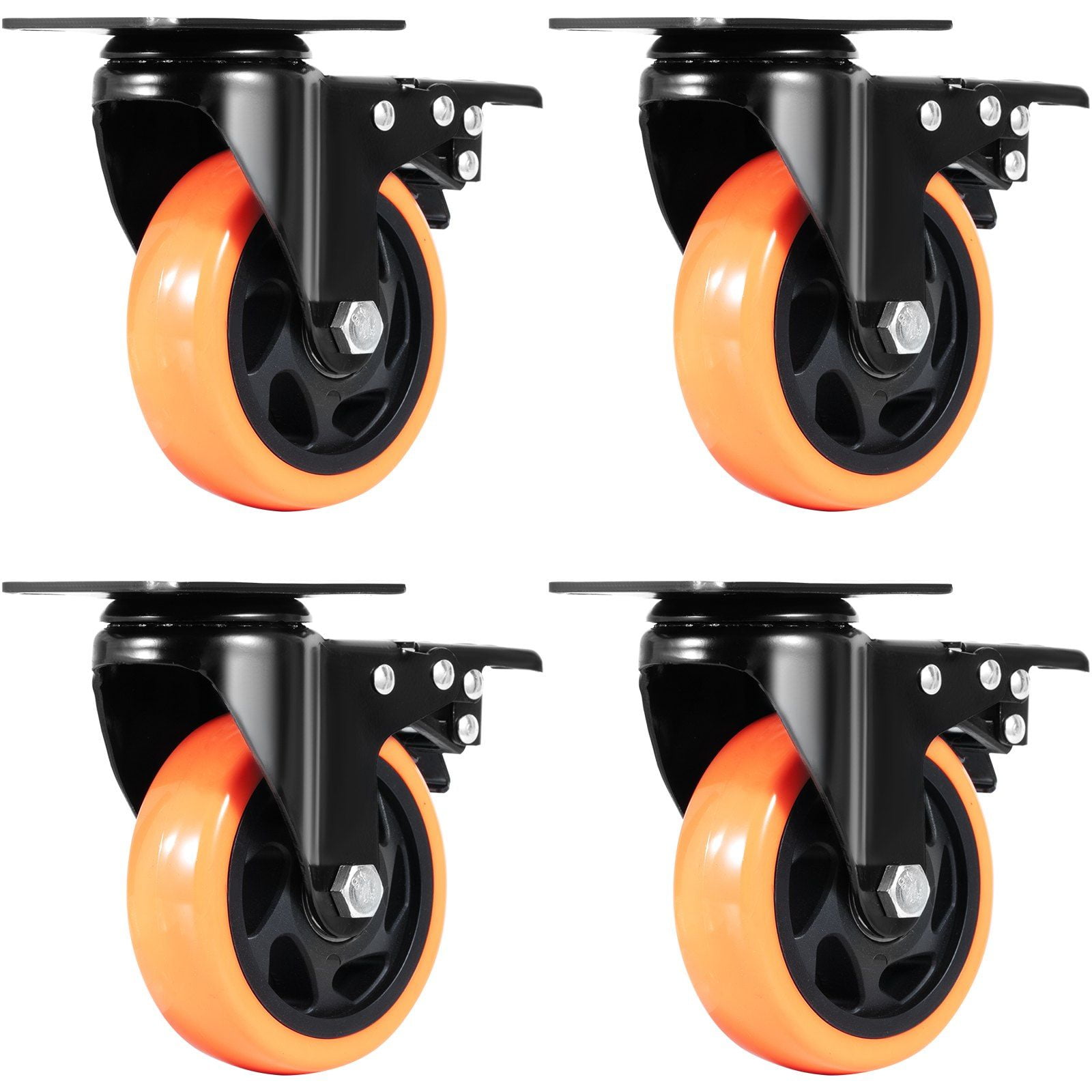 4-Inch Heavy Duty Caster Wheels (Set of 4) - 350LB Capacity Swivel Plate Casters w/A-B Brake ...