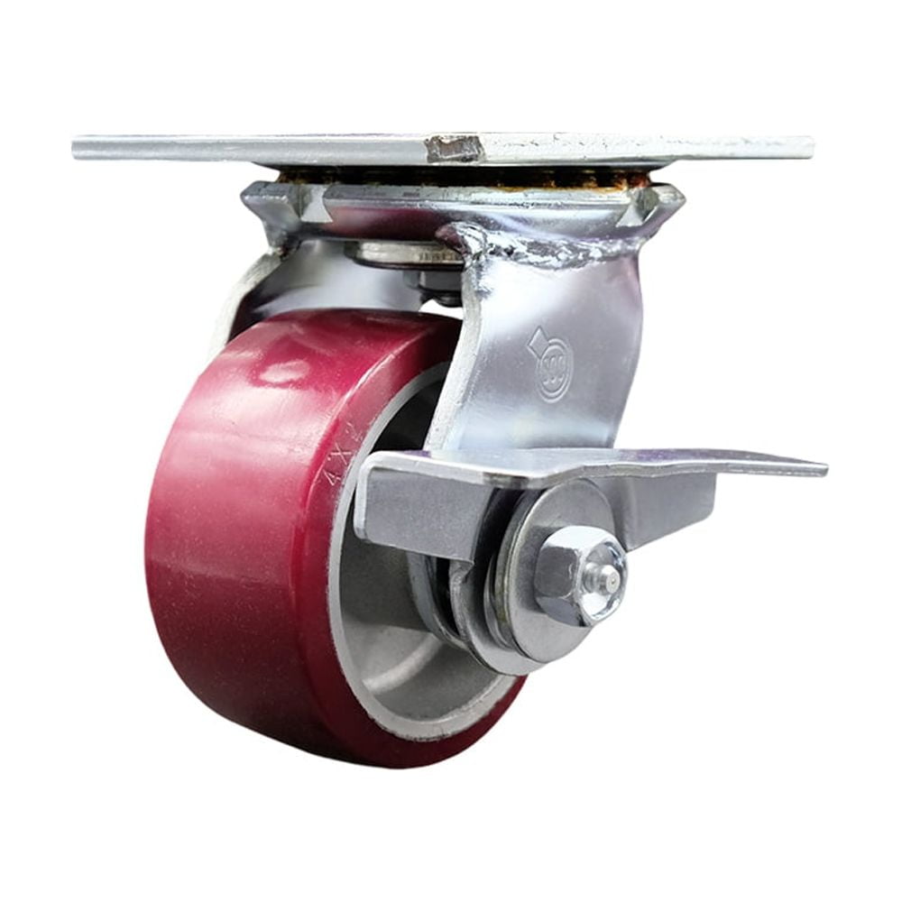4 Inch Heavy Duty Poly on Aluminum Caster with Ball Bearing and Brake ...