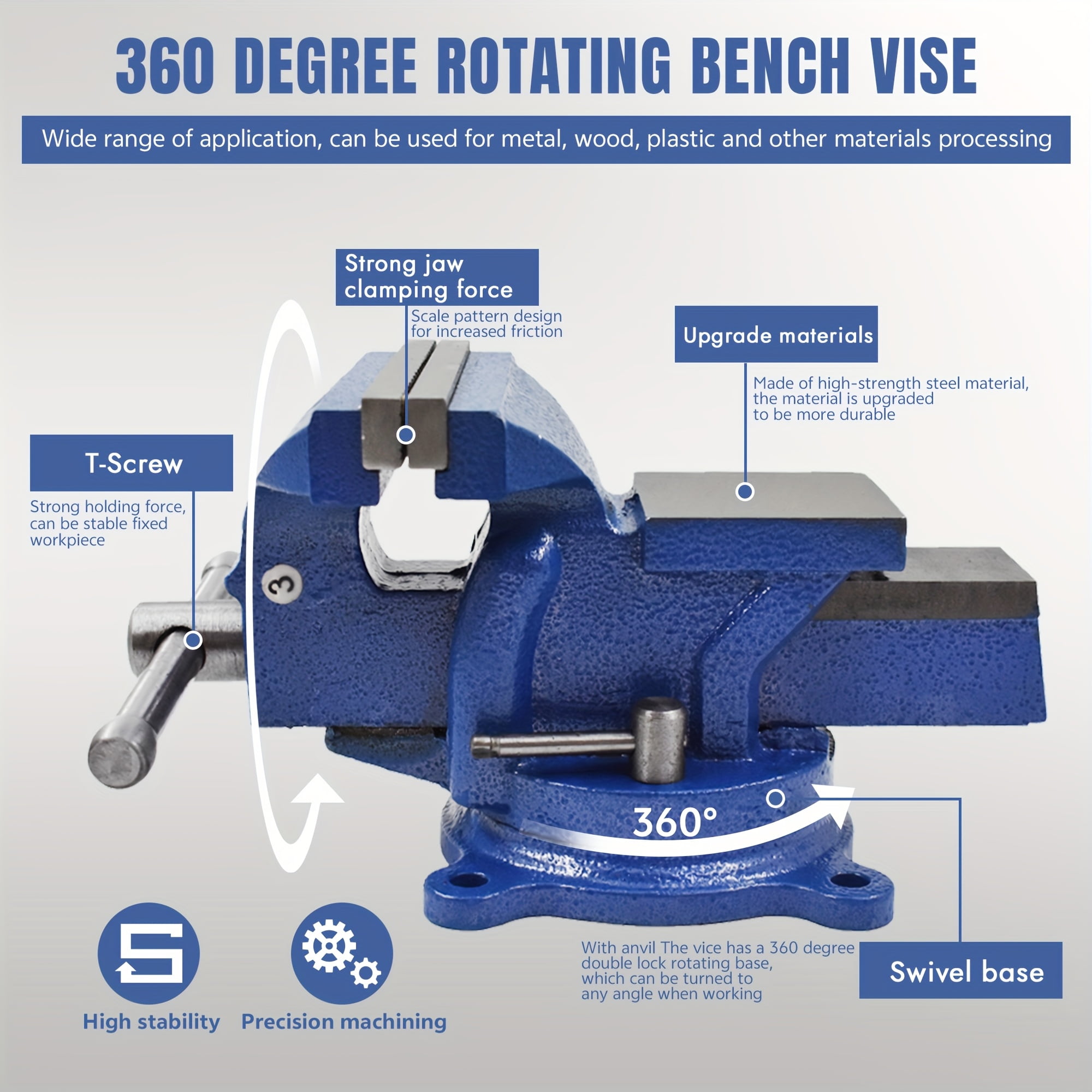 4-Inch Heavy Duty Steel Vise - With Anvil & 360° Swivel Base, Cast ...