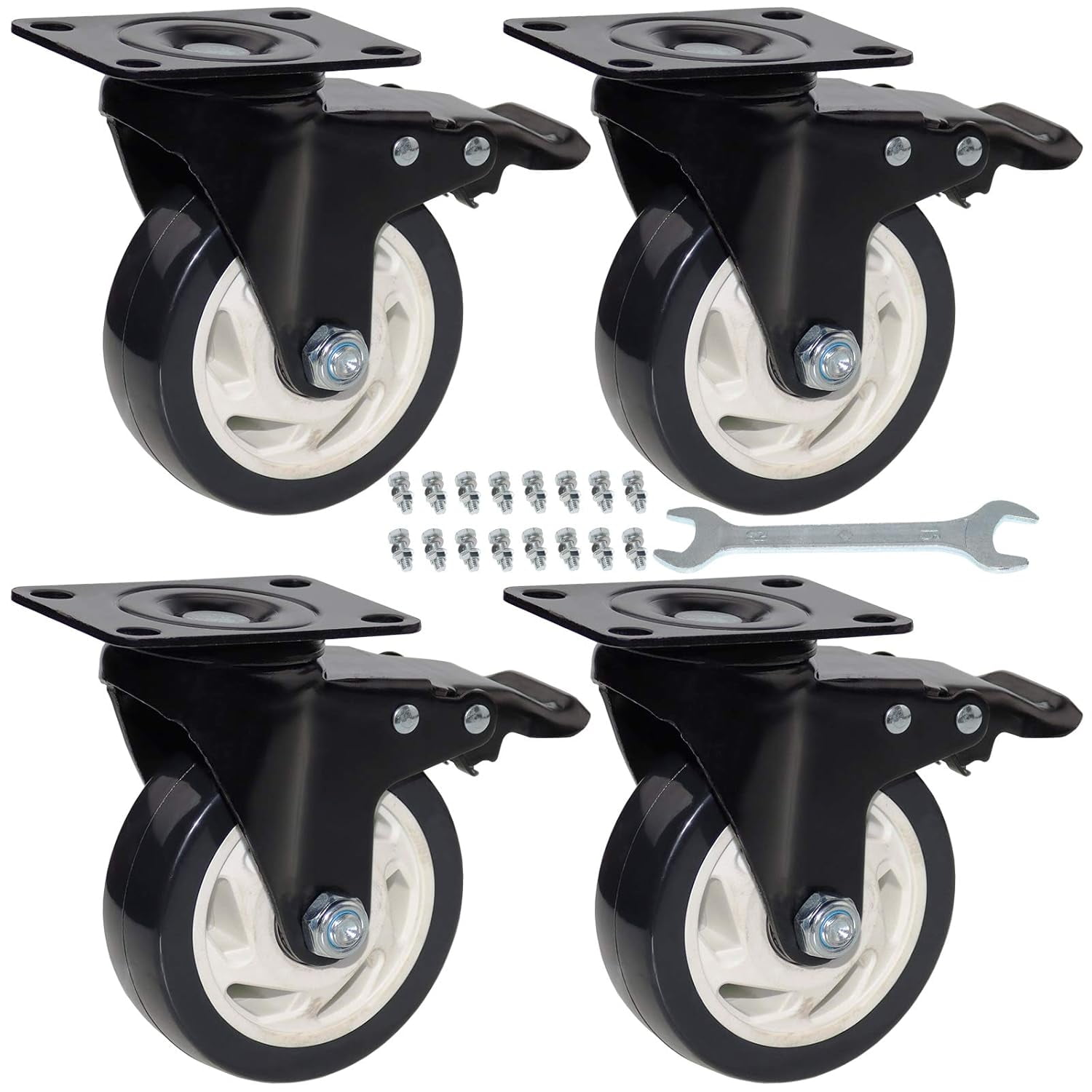 4 Inch Heavy Duty Swivel Plate Casters Black PU Foam Quite Mute No ...