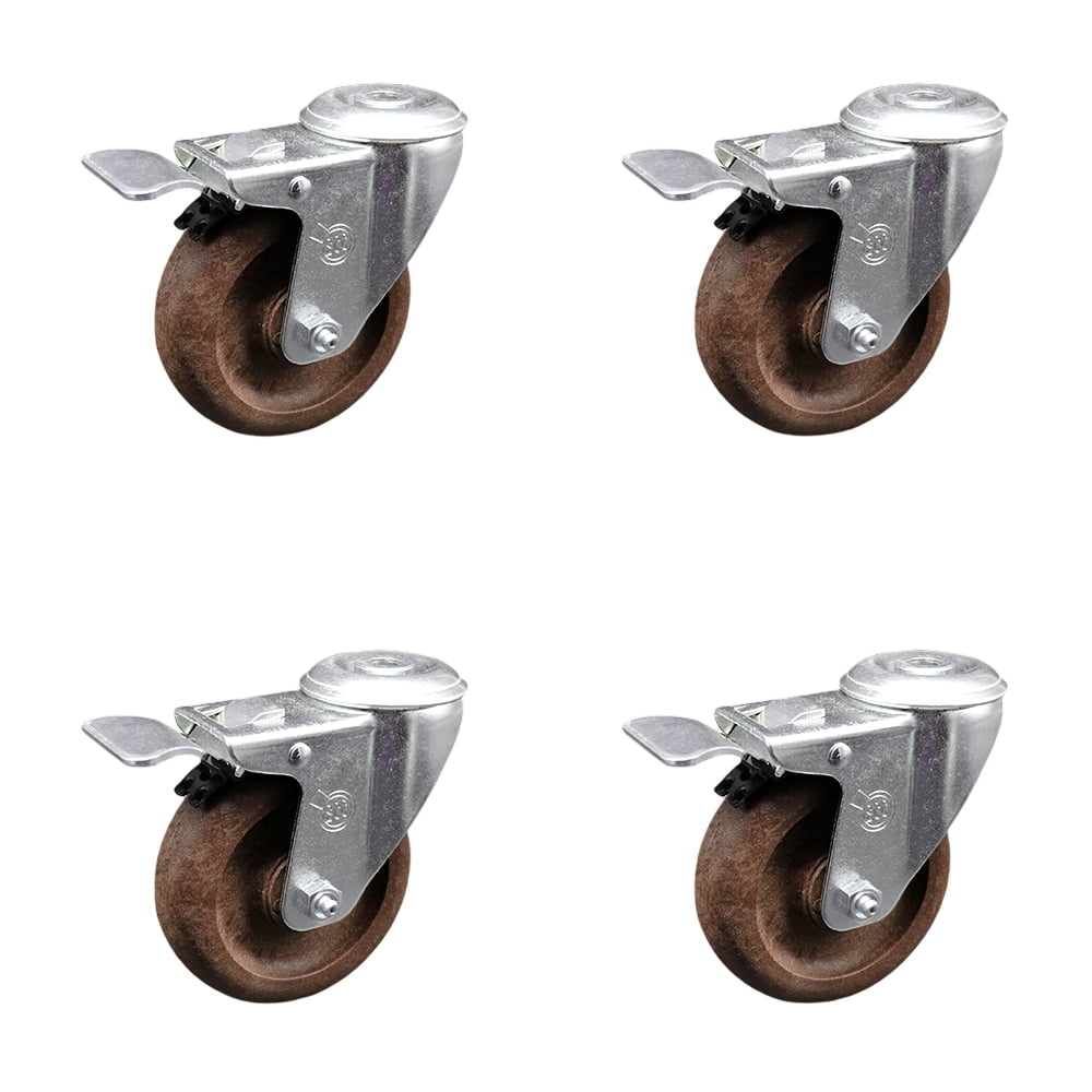 4 Inch High Temp Glass Filled Nylon Bolt Hole Caster Set with Total ...