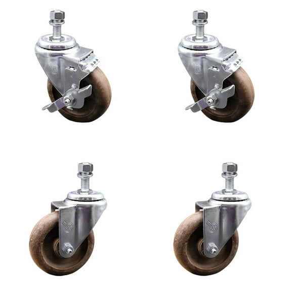4 Inch High Temp Glass Filled Nylon ½ Inch Threaded Stem Caster Set 2 ...