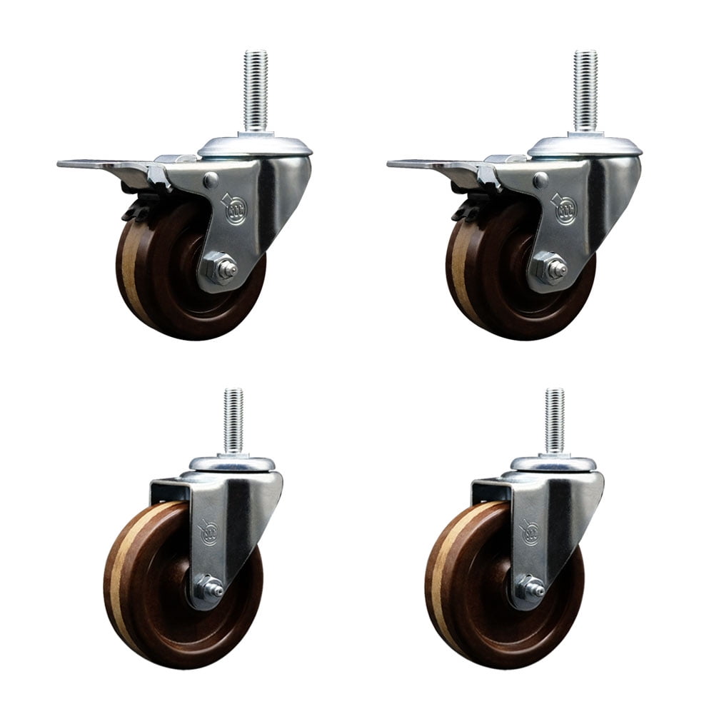 4 Inch High Temp Phenolic 3/4 Inch Stem Caster Set 2 Total Lock Brakes ...
