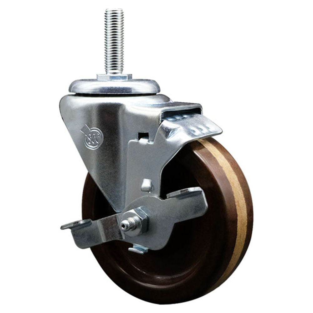 4 Inch High Temp Phenolic 3/4 Inch Threaded Stem Caster with Brake ...
