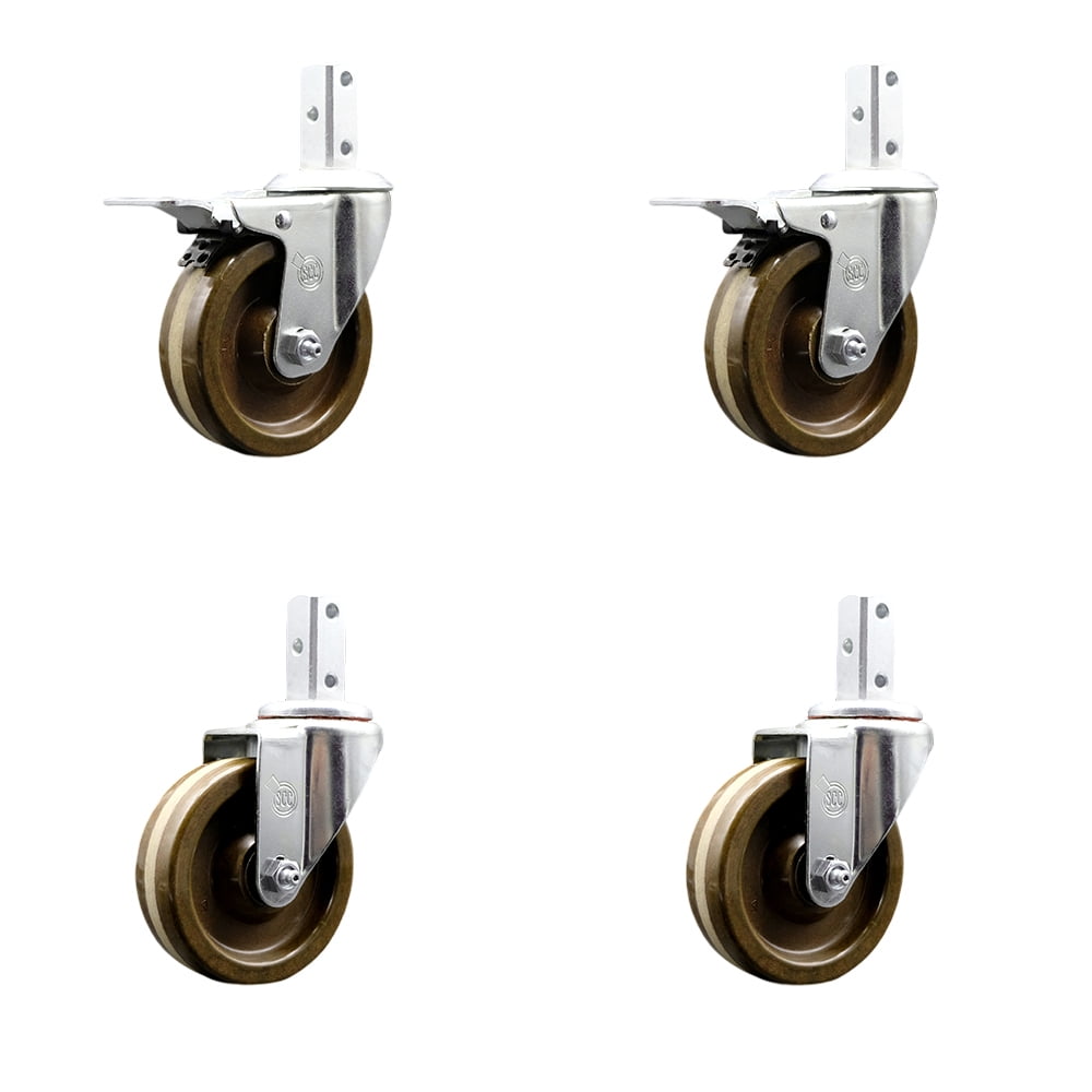 4 Inch High Temp Phenolic 7/8 Inch Square Stem Caster Set 2 Total Lock ...
