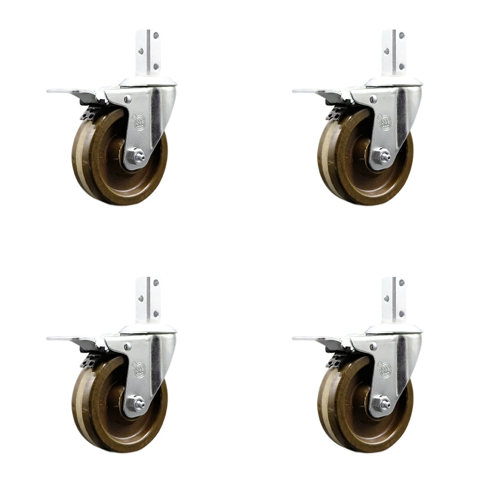 4 Inch High Temp Phenolic 7/8 Inch Square Stem Caster Set Total Lock ...