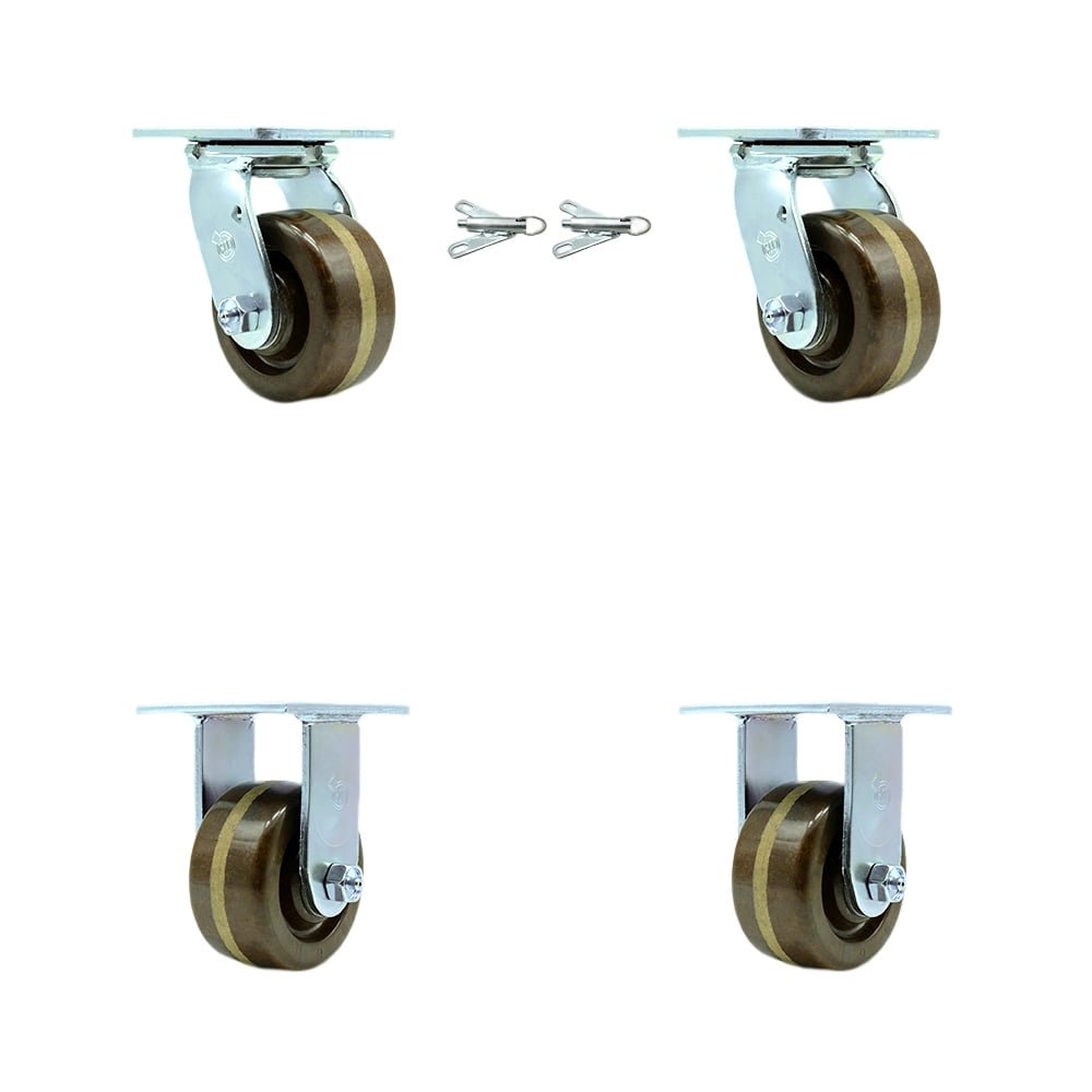 4 Inch High Temp Phenolic Caster Set w/Bronze Bearings 2 Swivel Locks 2 ...