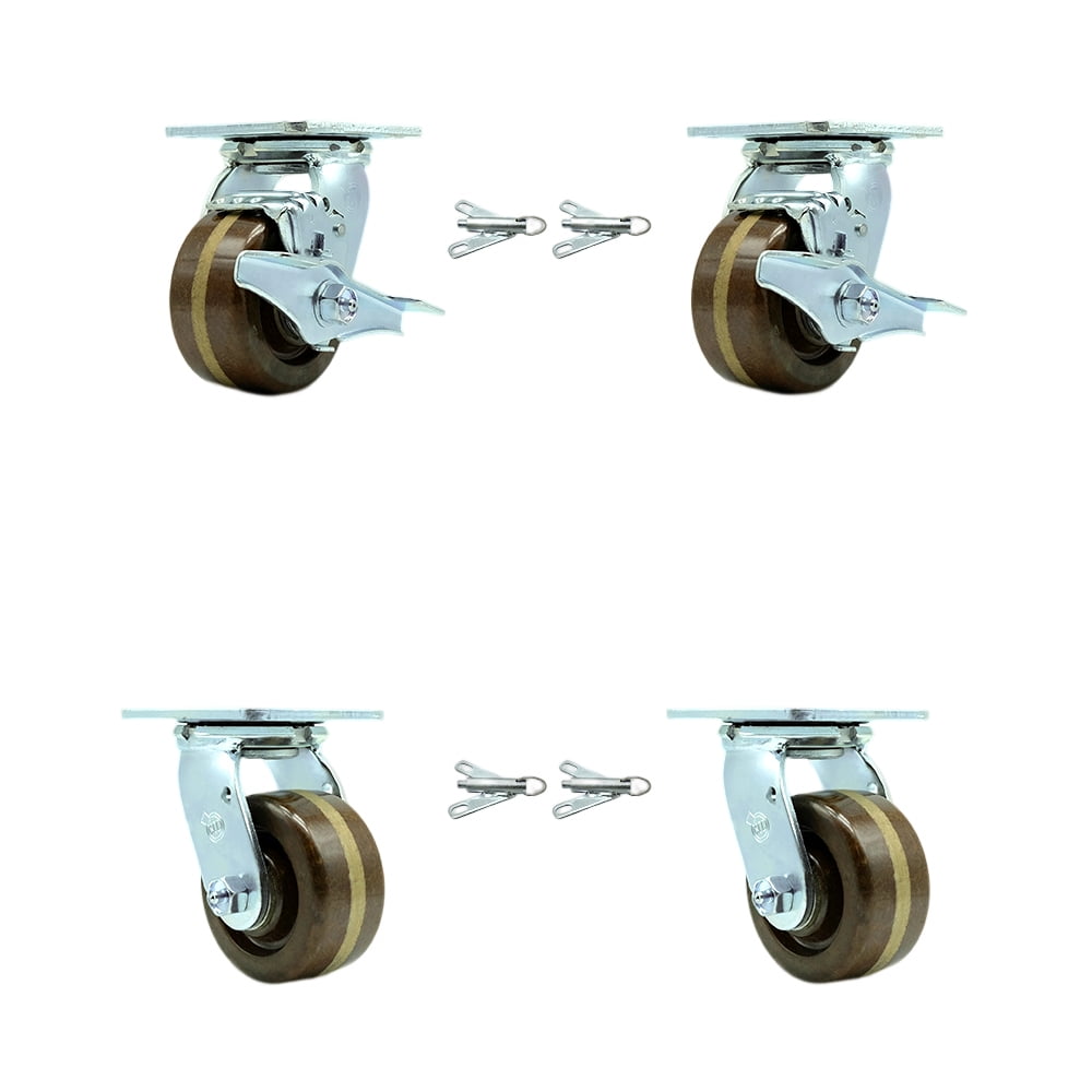 4 Inch High Temp Phenolic Caster Set with 2 Brakes/Swivel Lock 2 Rigid ...