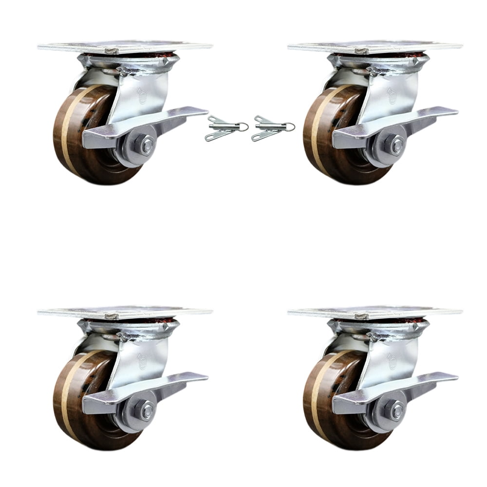 4 Inch High Temp Phenolic Caster Set with Roller Bearing 4 Brake 2 ...