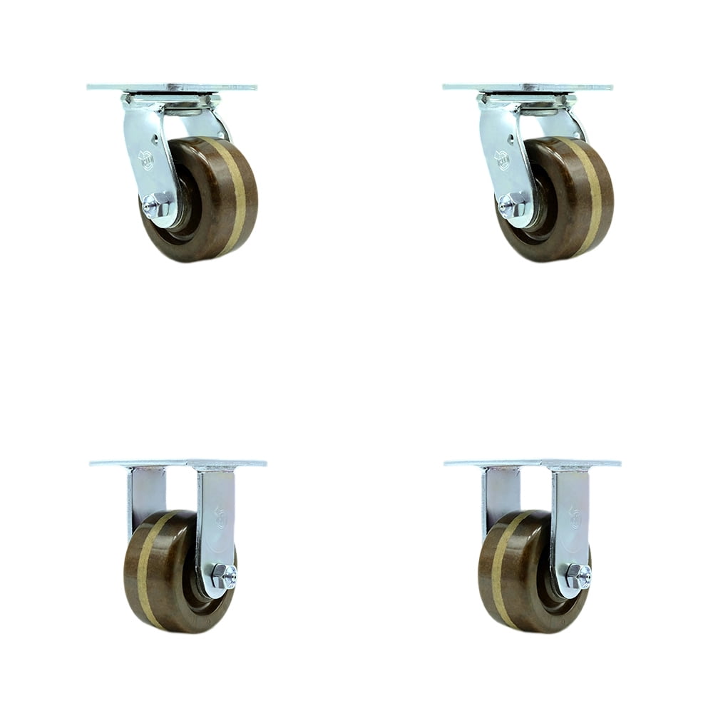 4 Inch High Temp Phenolic Caster Set with Roller Bearings 2 Swivel 2 ...
