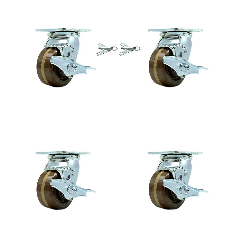 4 Inch High Temp Phenolic Caster Set with Roller Bearings 4 Swivel Lock ...