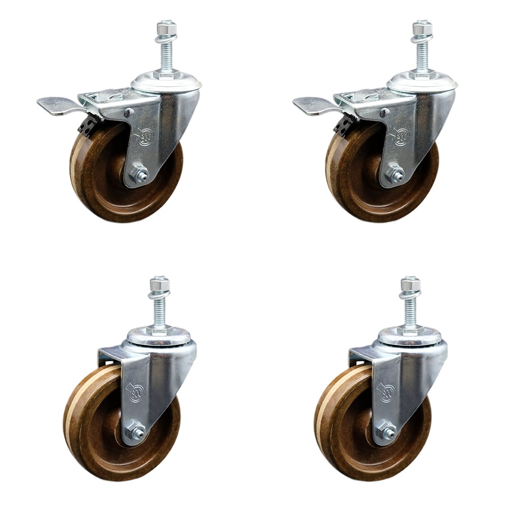 4 Inch High Temp Phenolic Swivel 10mm Stem Caster Set 2 Total Lock ...