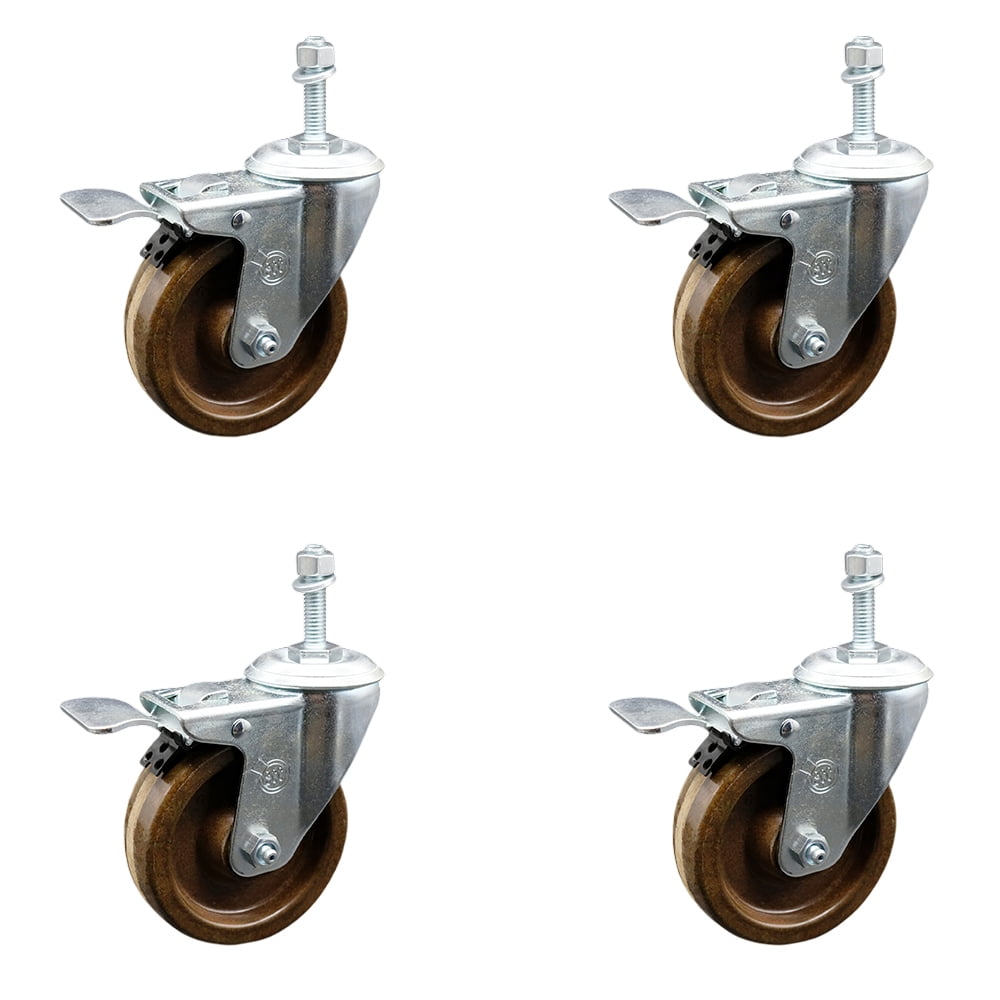 4 Inch High Temp Phenolic Swivel 10mm Stem Caster Set with Total Lock ...