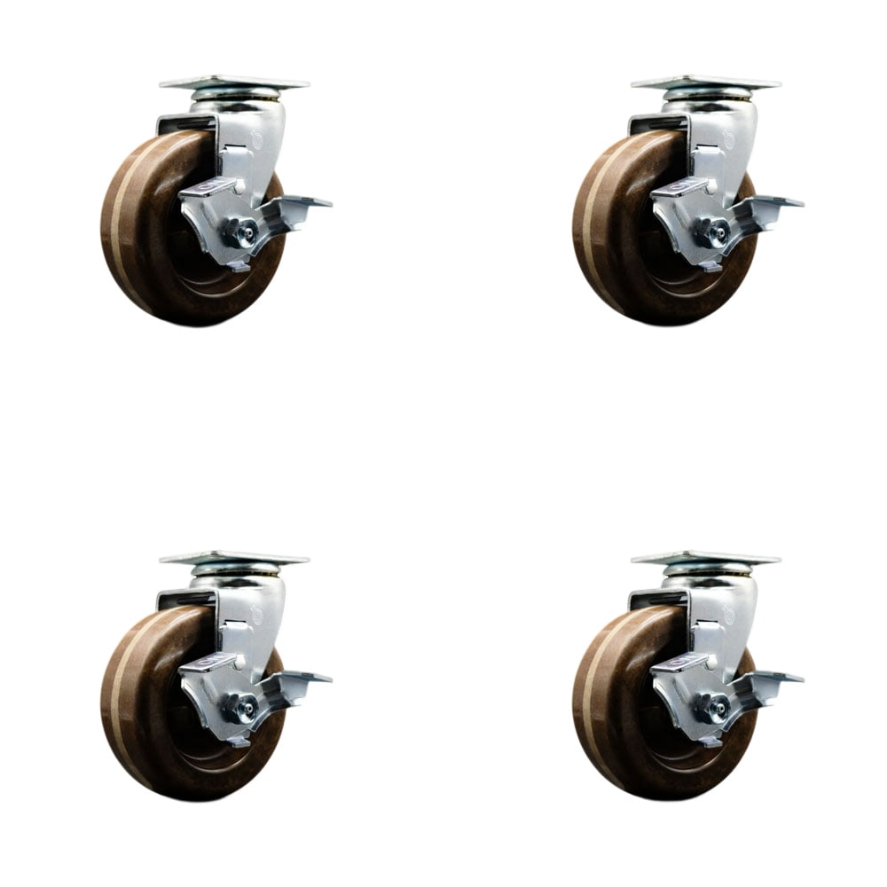 4 Inch High Temp Phenolic Swivel Caster Set with Bronze Bearings and ...