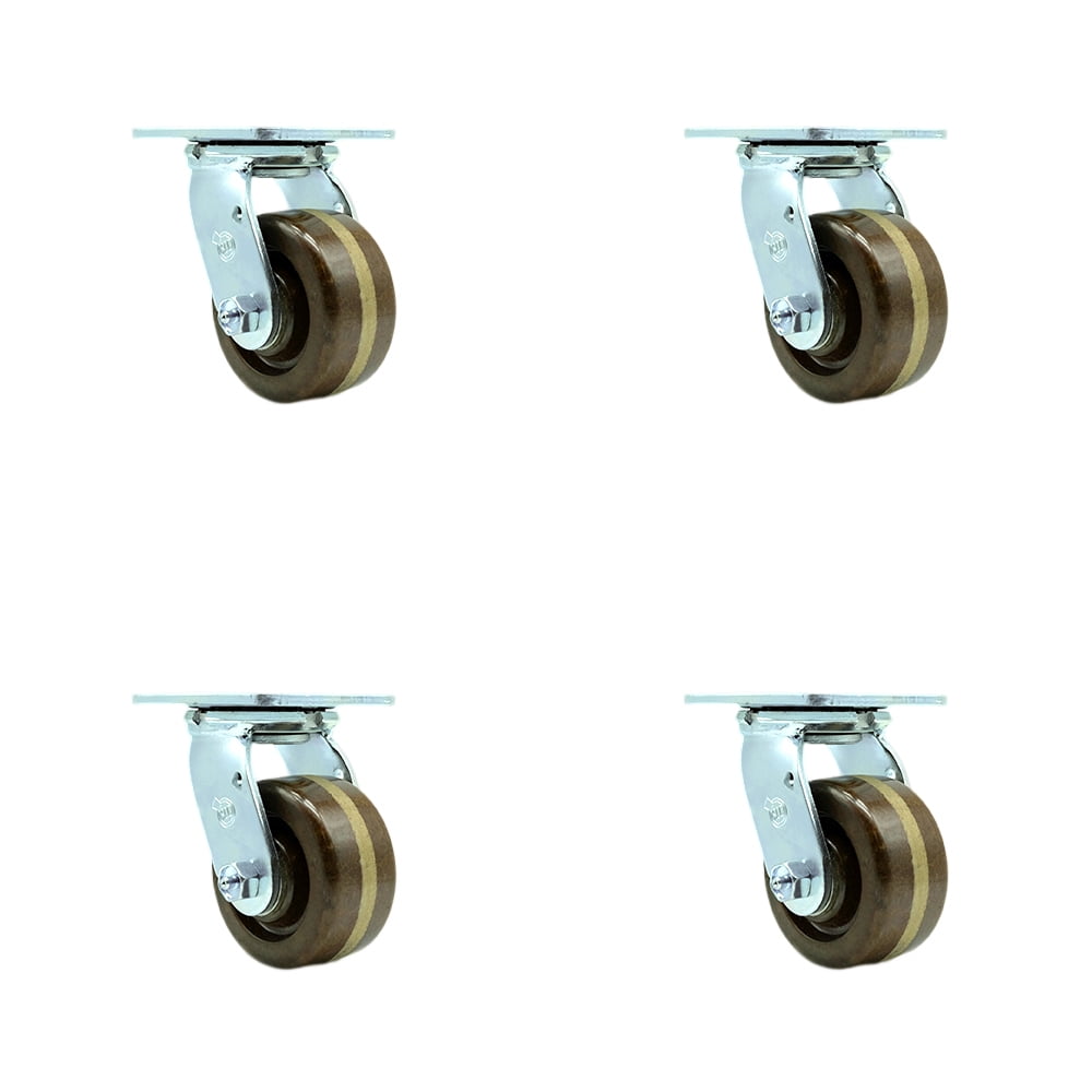 4 Inch High Temp Phenolic Swivel Caster Set with Roller Bearing and ...