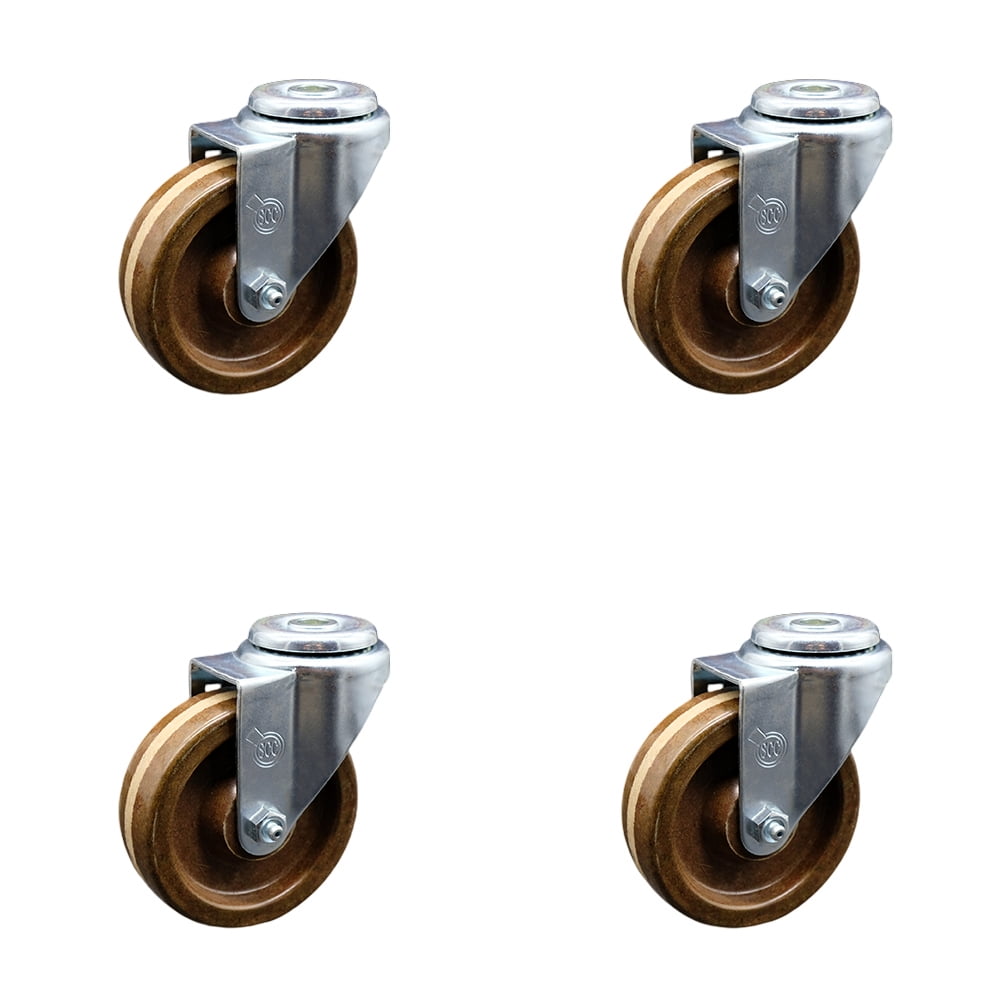 4 Inch High Temp Phenolic Wheel Swivel Bolt Hole Caster Set Service ...