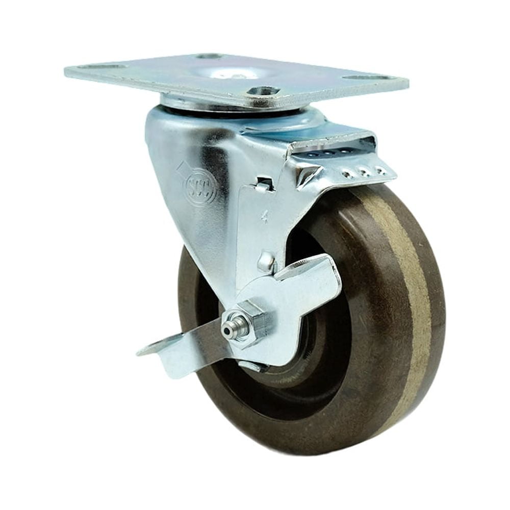 4 Inch High Temp Phenolic Wheel Swivel Top Plate Caster with Brake SCC ...