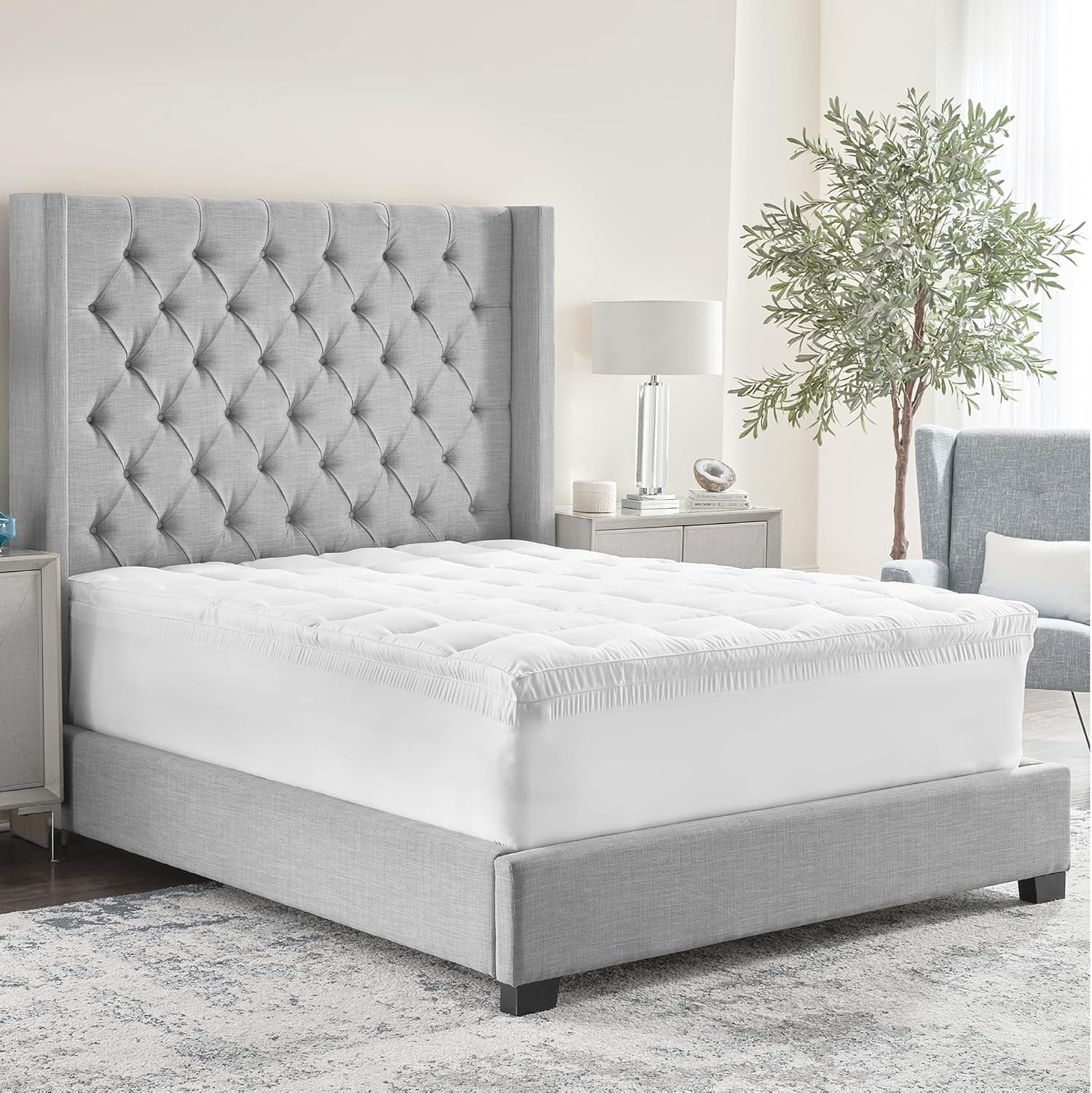 4-Inch Hybrid Memory Foam and Fiber Mattress Topper, Dual Comfort ...