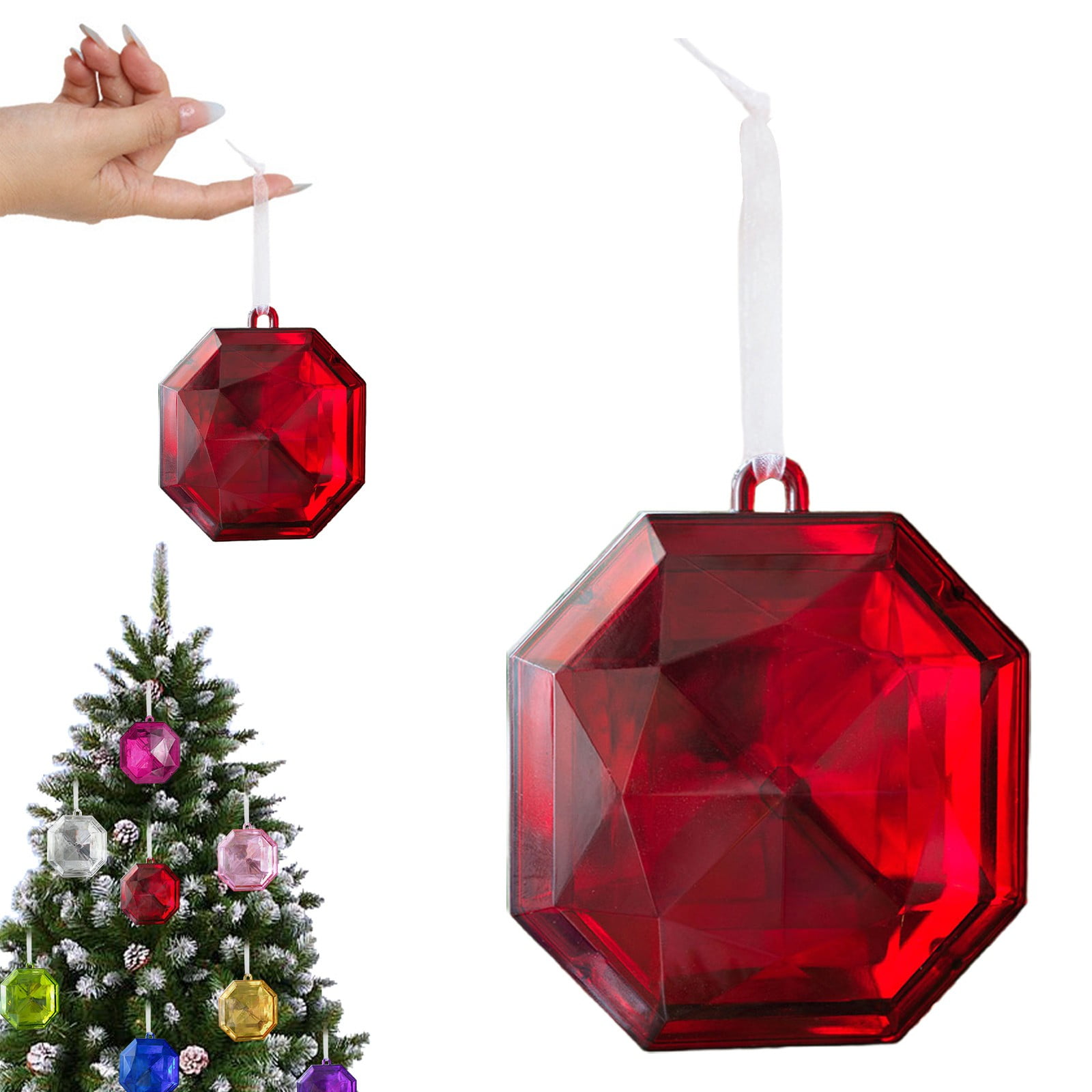 4 Inch Jewel Ornament,Square Glitter Jewel Ornaments for Christmas Tree ...