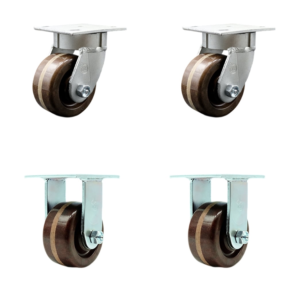 4 Inch KP High Temp Phenolic Caster Set with Bronze Bearing 2 Swivel 2 ...