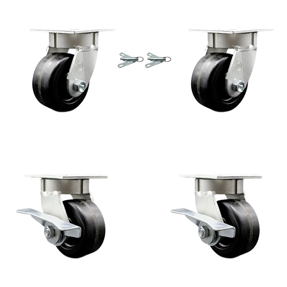 4 Inch KP Phenolic Caster Set with Ball Bearings 2 Swivel Locks 2 ...