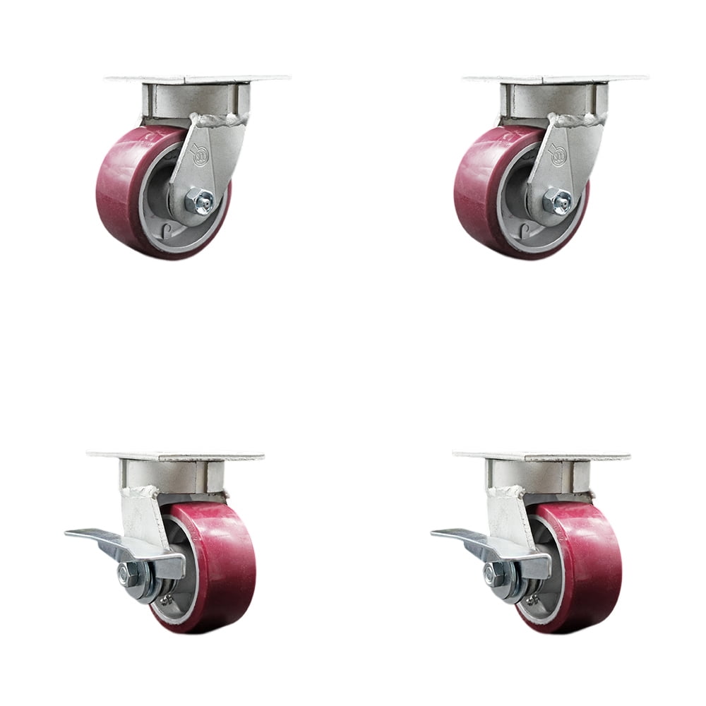 4 Inch KP Poly on Aluminum Swivel Caster Set with Ball Bearings 2 ...