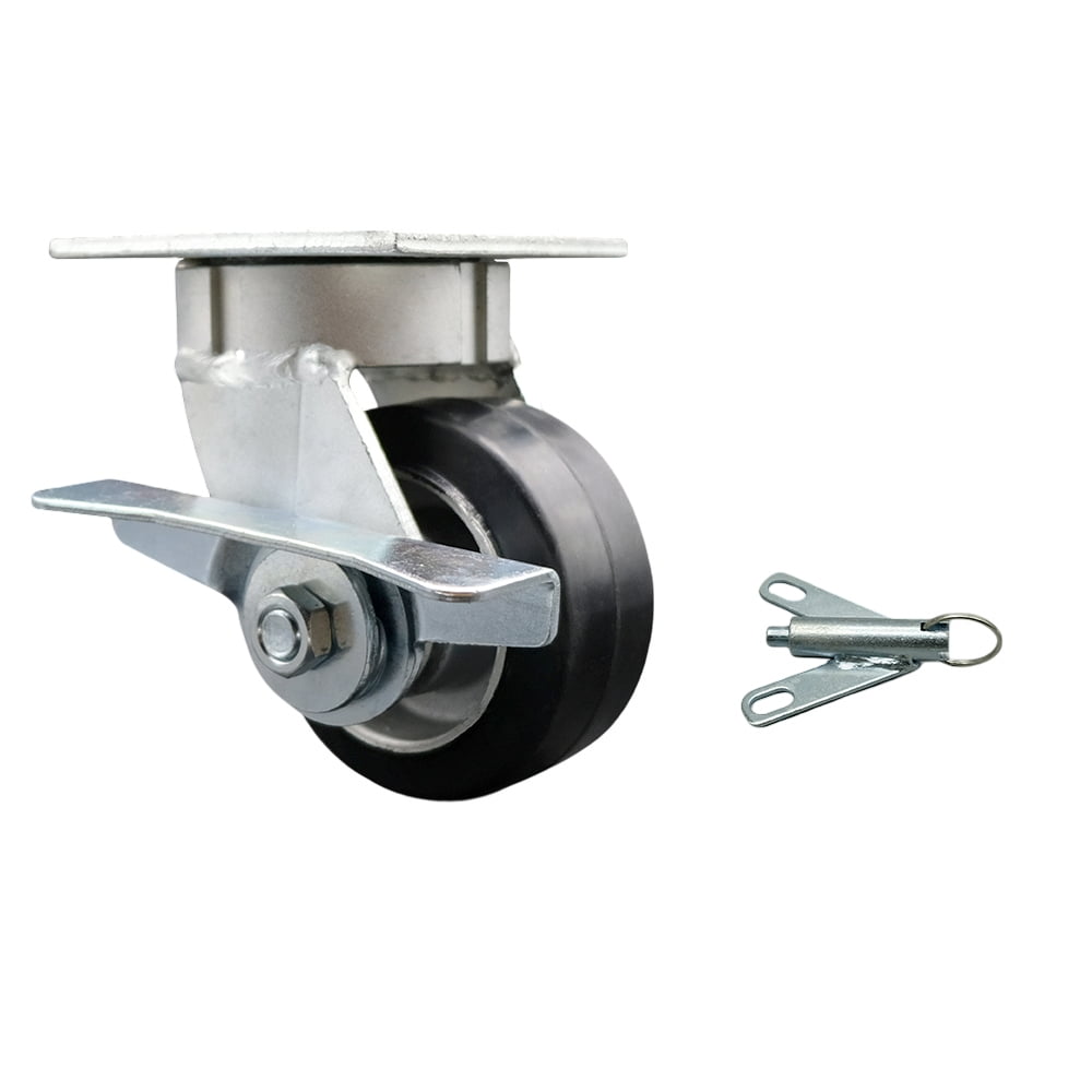 4 Inch KP Rubber on Aluminum Swivel Caster with Ball Bearing & Brake ...
