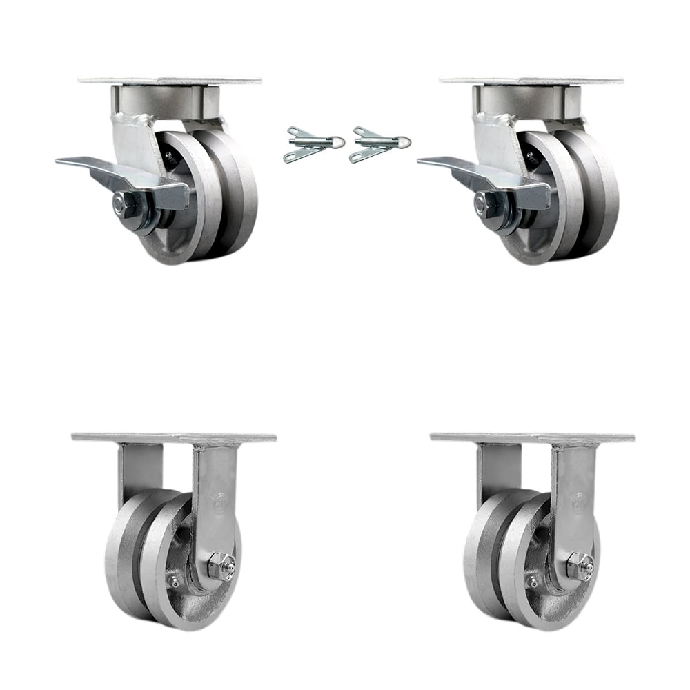 4 Inch KP V-Groove Semi Steel Caster Set with 2 Brakes/Swivel Locks 2 ...