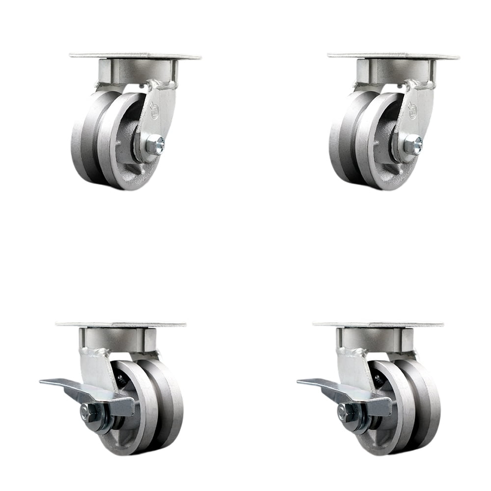4 Inch KP V-Groove Semi Steel Swivel Caster Set with Ball Bearings 2 ...