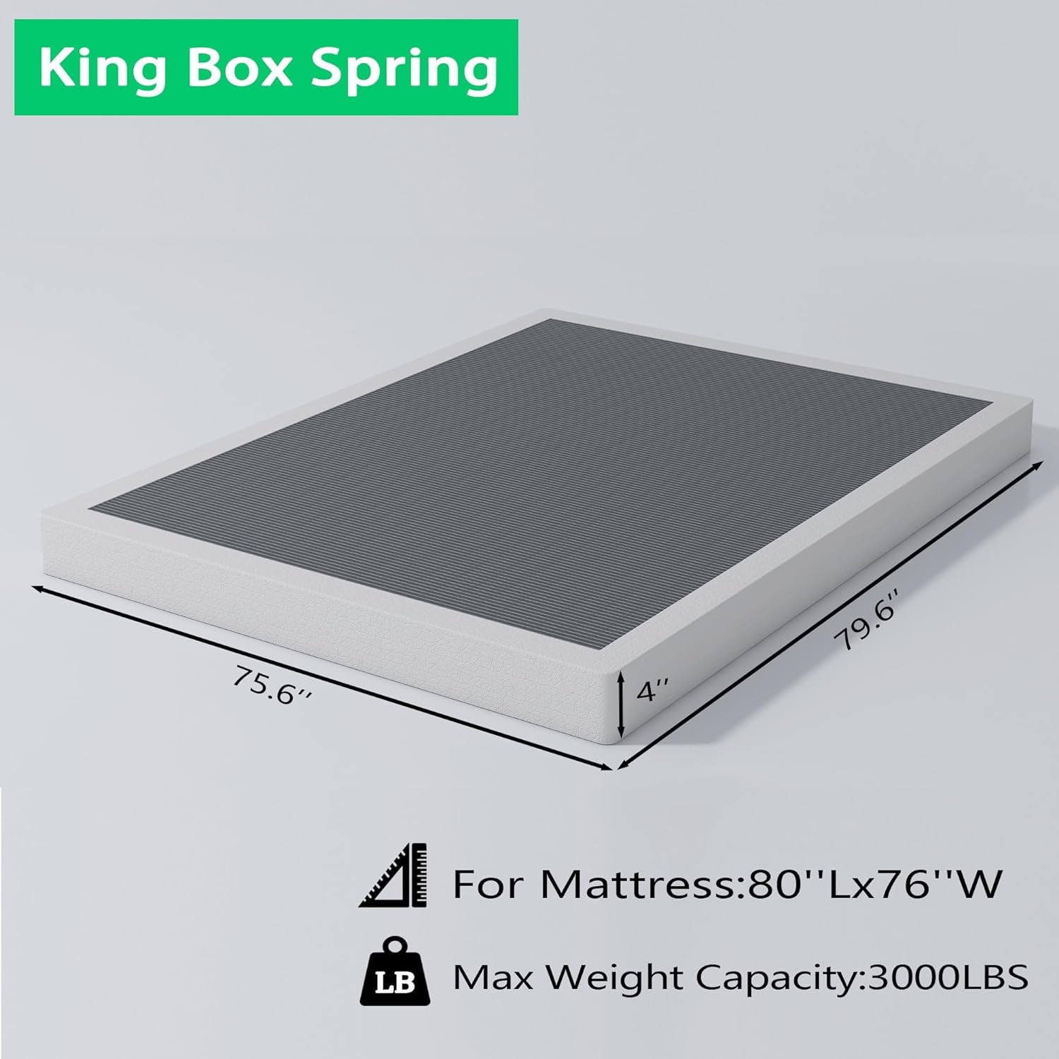 4 Inch King Size Box Spring Heavy Duty Metal Mattress Foundation with ...