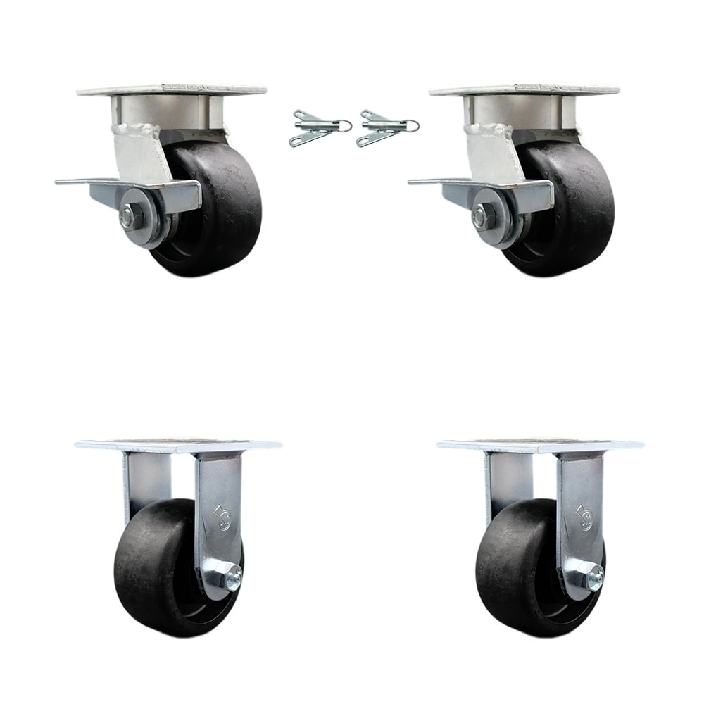 4 Inch Kingpinless Glass Filled Nylon Caster Set 2 Brakes/Swivel Locks ...