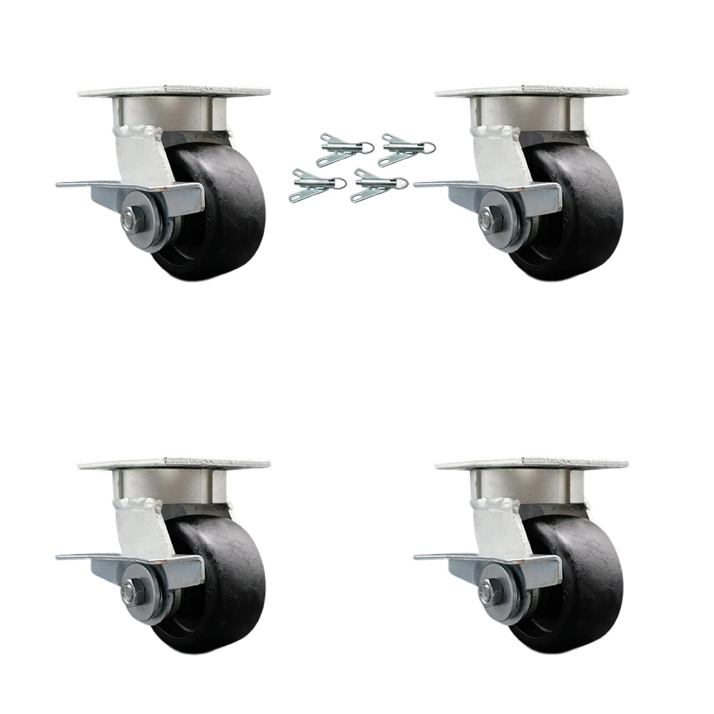 4 Inch Kingpinless Glass Filled Nylon Caster Set with Brakes and Swivel ...