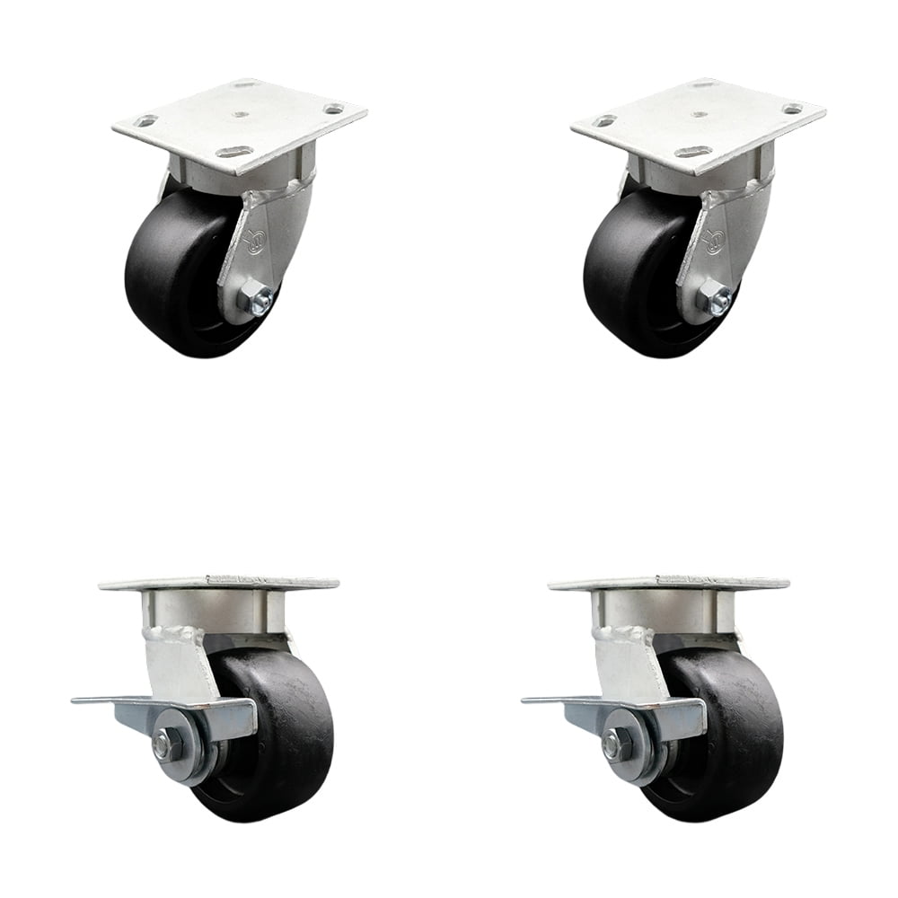 4 Inch Kingpinless Glass Filled Nylon Wheel Caster Set 2 Swivel Locks 2 ...
