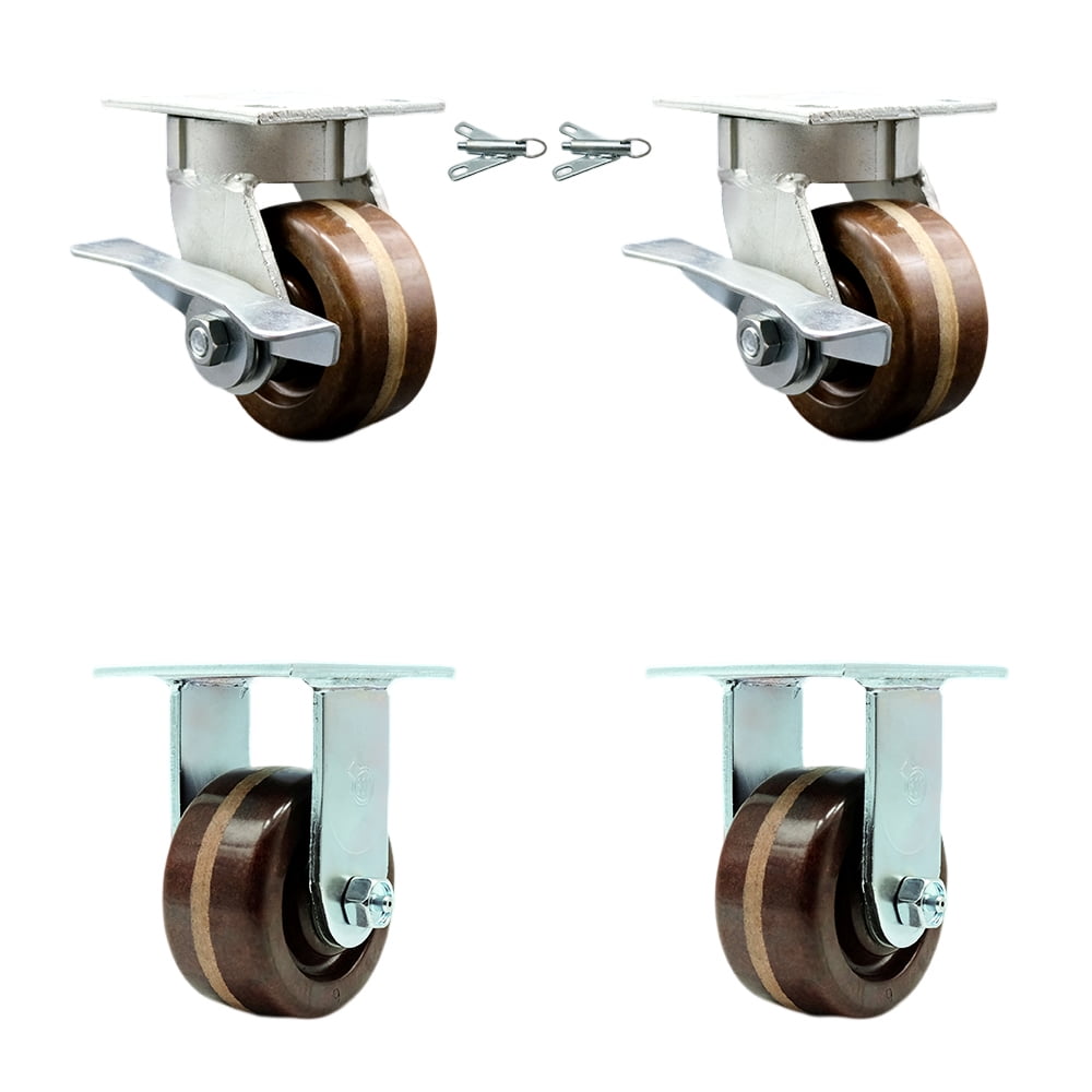 4 Inch Kingpinless High Temp Phenolic Caster Set 2 Brakes/Swivel Locks 2 Rigid - Walmart.com