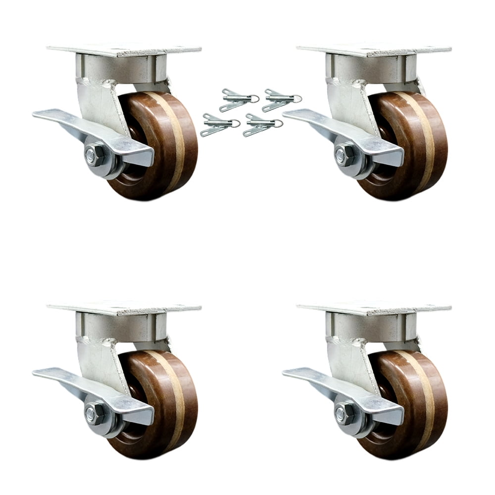 4 Inch Kingpinless High Temp Phenolic Caster Set with Brakes and Swivel ...
