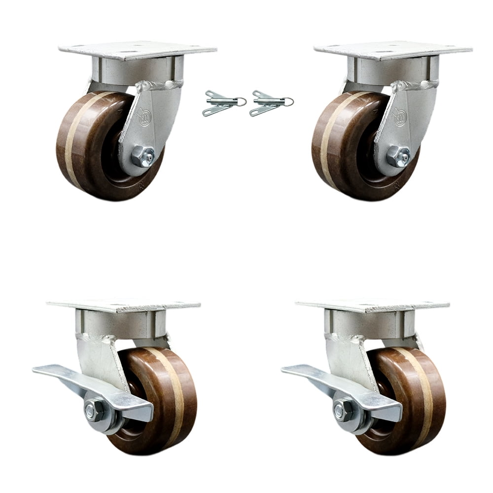 4 Inch Kingpinless High Temp Phenolic Wheel Caster Set 2 Swivel Locks 2 ...