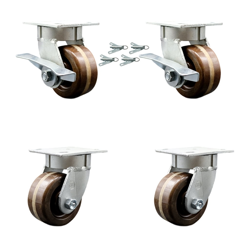 4 Inch Kingpinless High Temp Phenolic Wheel Caster Set 4 Swivel Locks 2 ...
