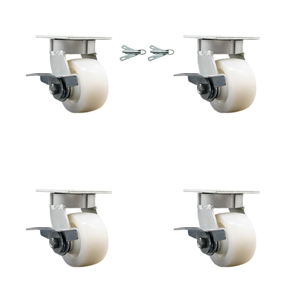 4 Inch Kingpinless Nylon Wheel Caster Set 4 Brakes 2 Swivel Locks ...