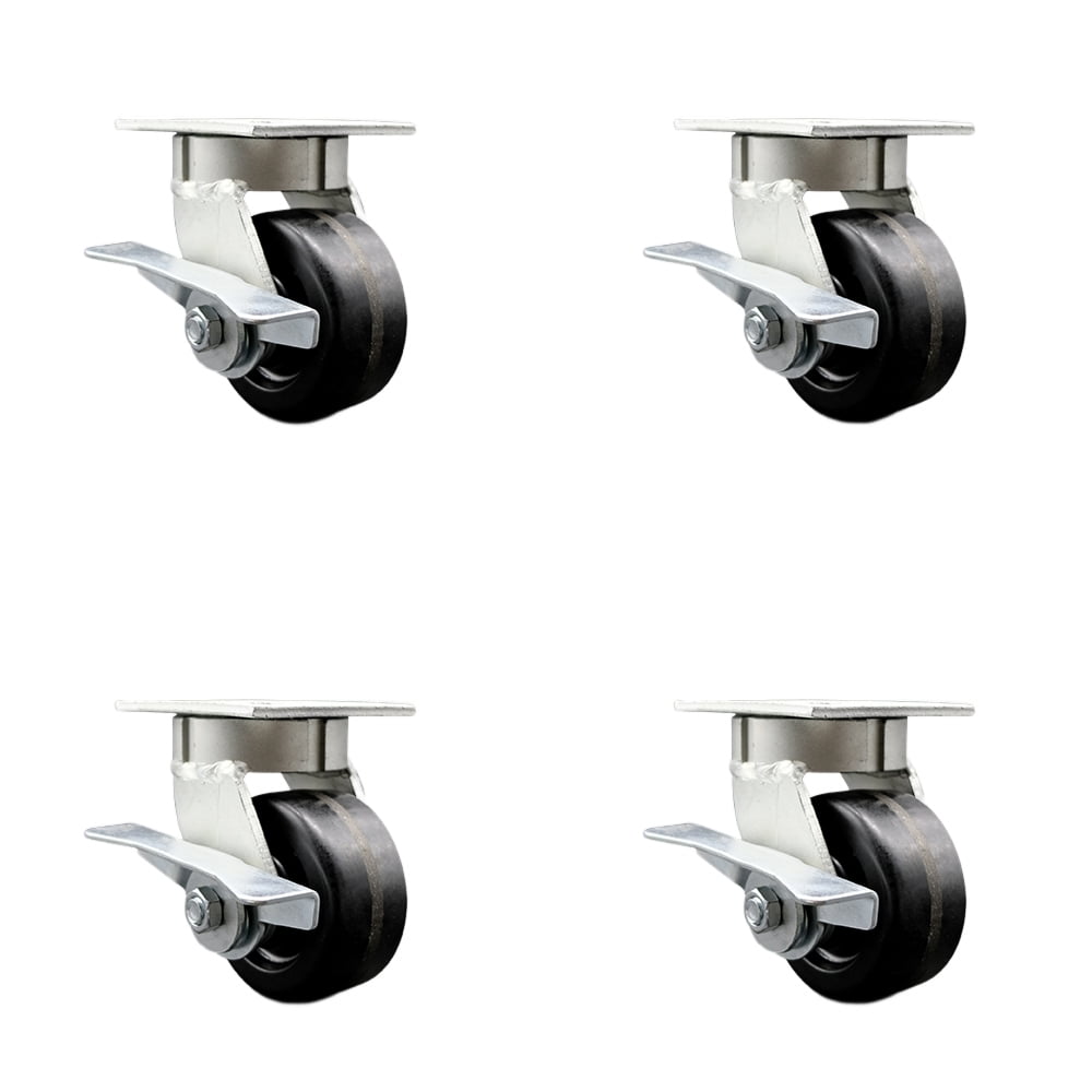 4 Inch Kingpinless Phenolic Wheel Swivel Caster Set with Brakes and ...